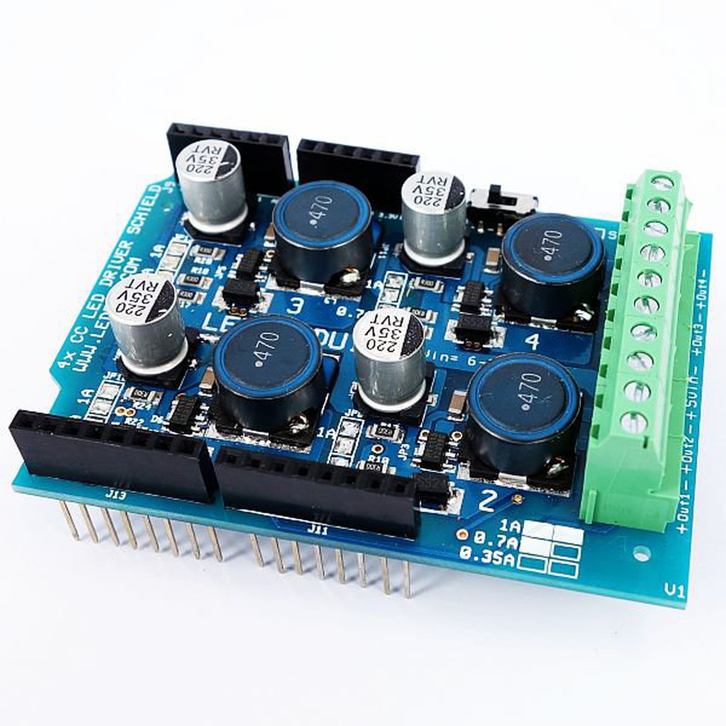 4 channel PWM high power led shield for Arduino from Conceptinetics on Tindie